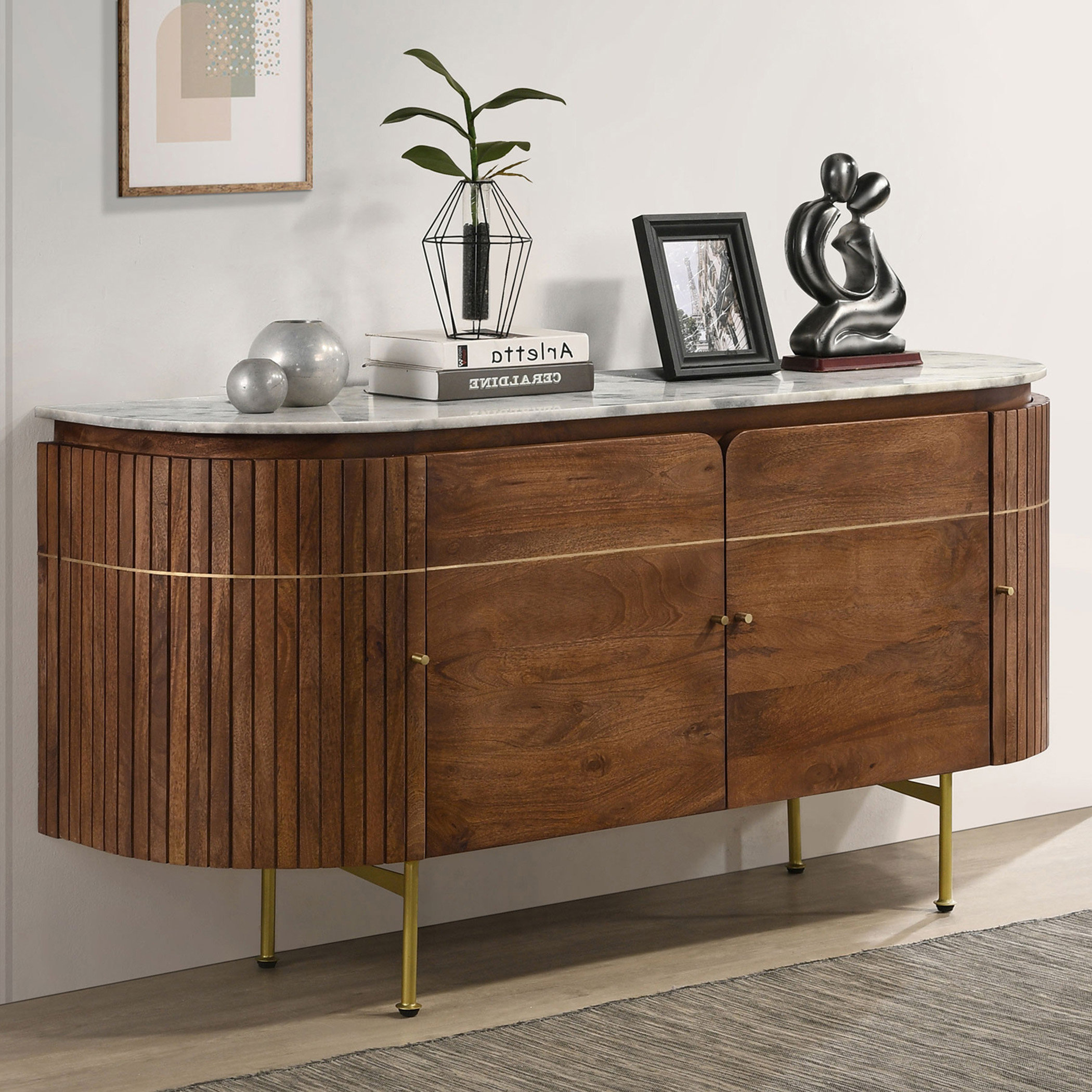 Hokku Designs Feast Natutral 4-Door Sideboard Buffet Cabinet | Wayfair