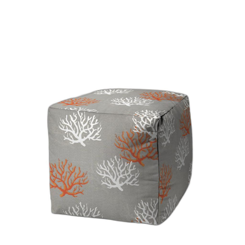 Rosecliff Heights 17" Polyester Cube Coral Indoor Outdoor Pouf Ottoman ...