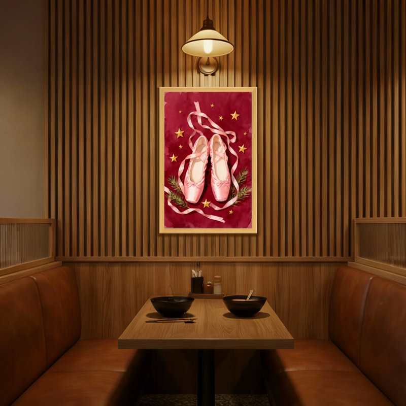 Everly Quinn Christmas Pink Ballet Shoes With Stars And Pine Branches ...