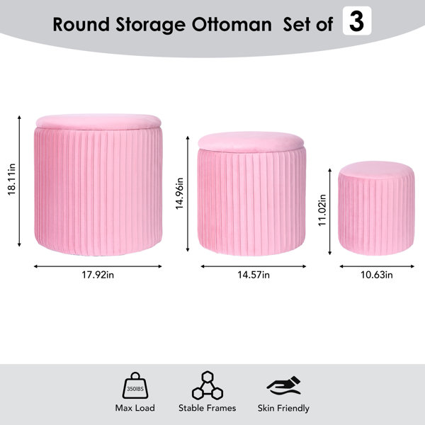 Ebern Designs Ottoman With Storage, Velvet Round Storage Ottoman Set Of ...