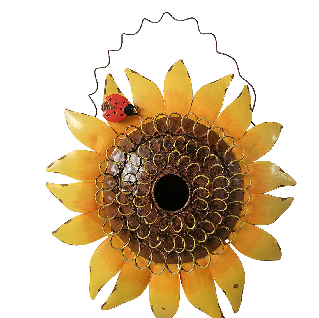 August Grove Matik Sunflower 11.5 in x 11.5 in x 4 in Birdhouse ...