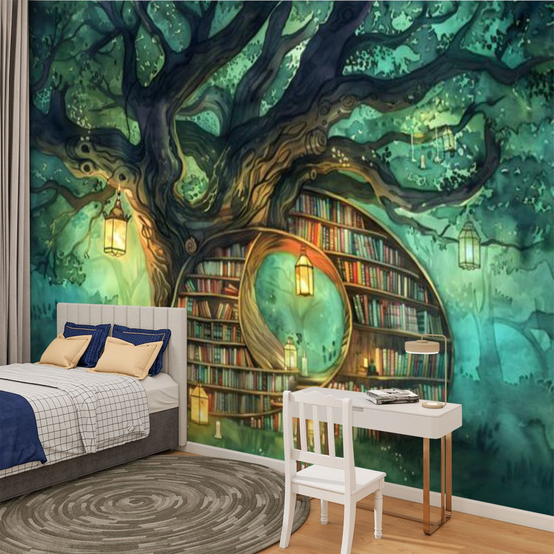 fantasy library wall art