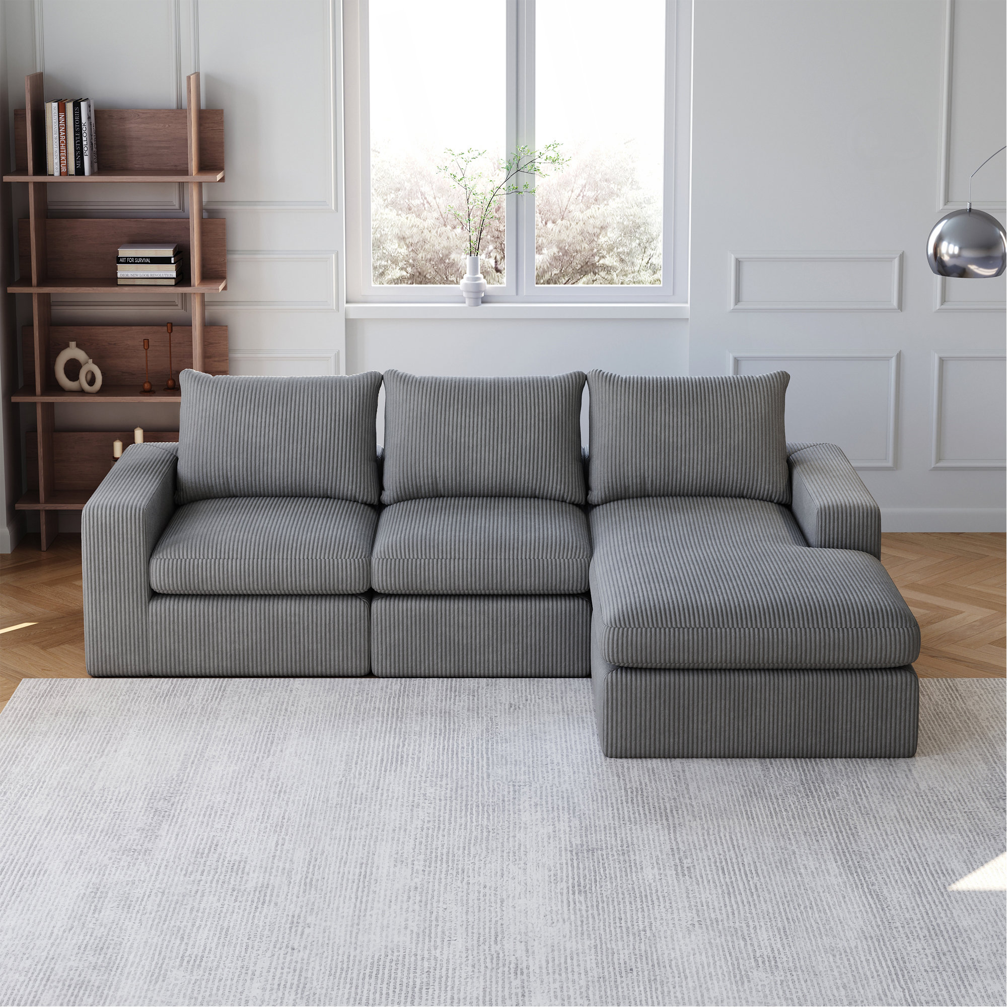 Brayden Studio® 99-Inch Corduroy Cloud Sectional Sofa With Chaise, L ...