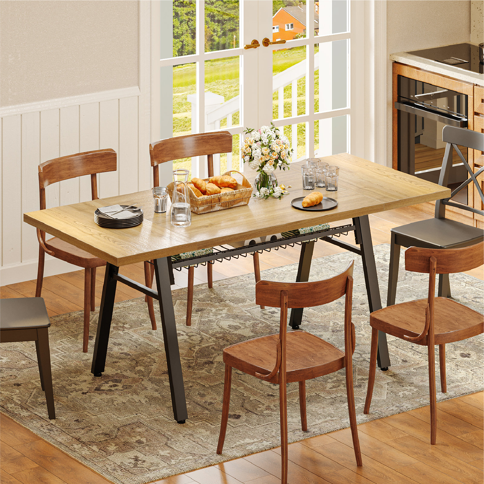 Steelside™ Gordon 70'' Rectangle Dining Table with Basket Storage ...
