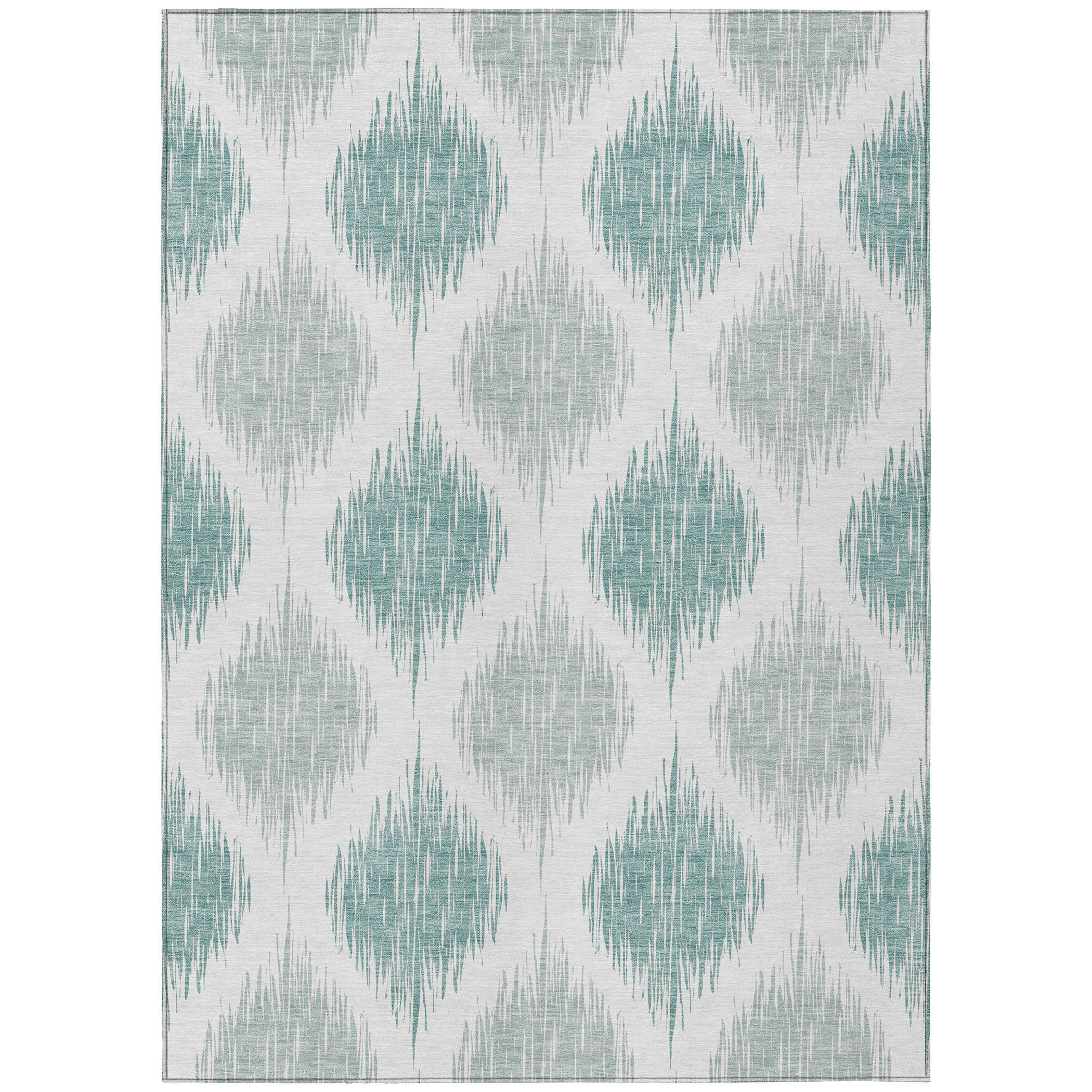 HomeRoots 5' X 8' Aqua Teal Blue And Ivory Ikat Washable Indoor Outdoor ...