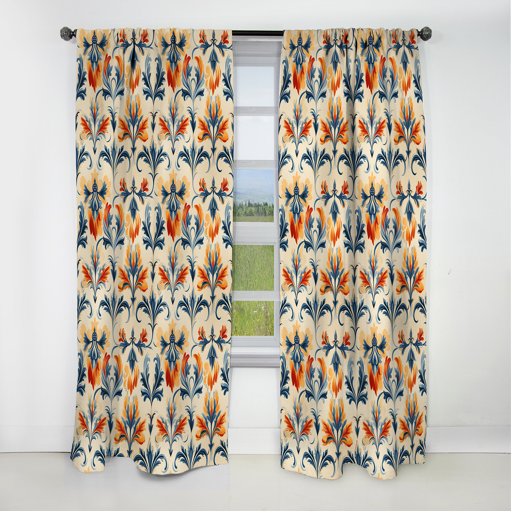 Design Art Orange And Blue Ikat Facade Splendor - Ikat Curtain ...