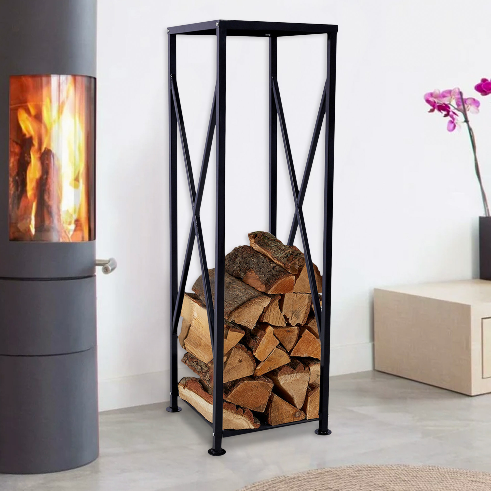 17 Stories Modern Heavy-duty Decorative Firewood Storage Log Rack ...