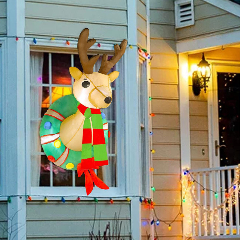 Dakota Fields 4 FT Christmas Inflatable Rudolph Wreath, Lighted Blow Up ...