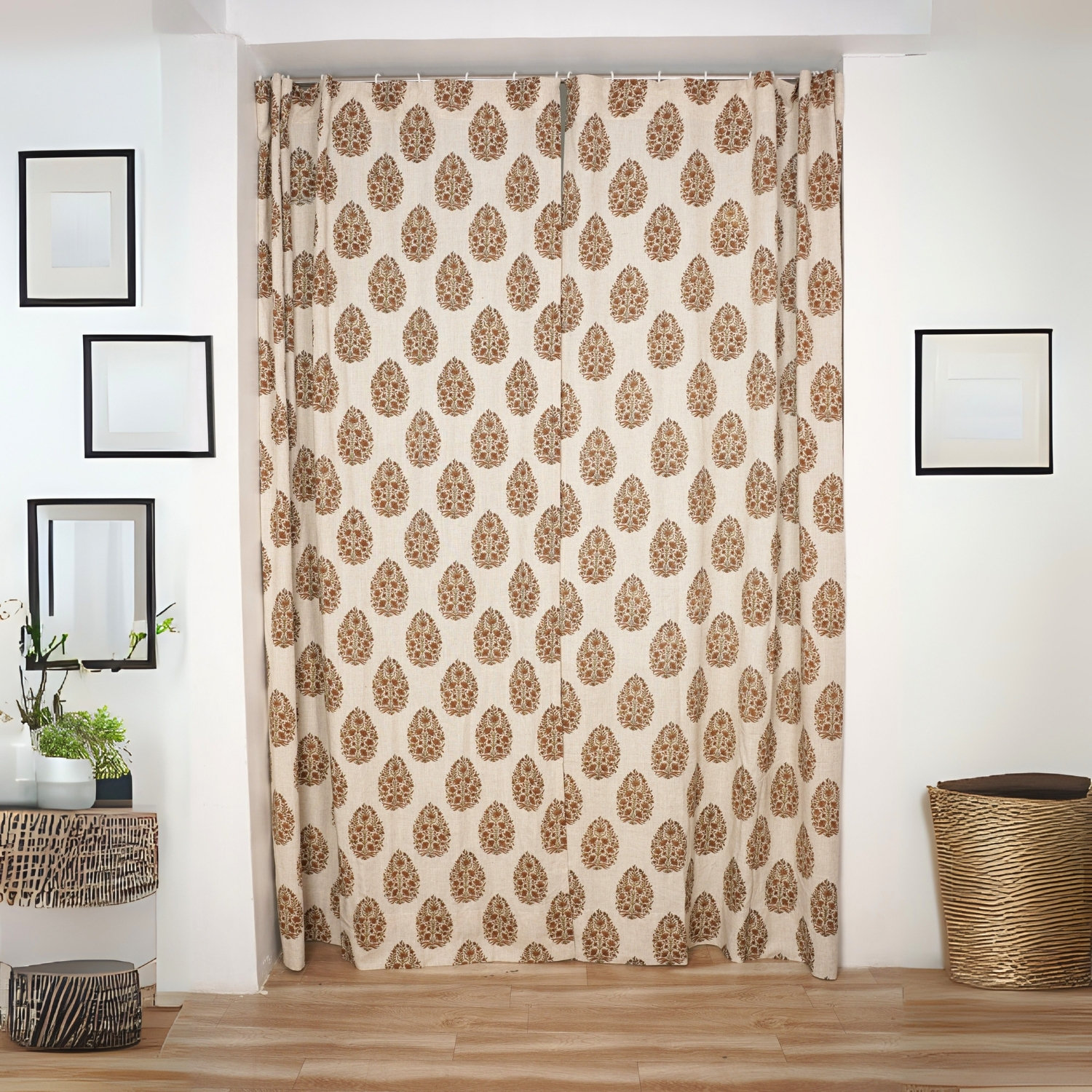 Fabdivine Block Printed Curtain Coloured Linen Traditional Floral Design - Kumud | Perigold