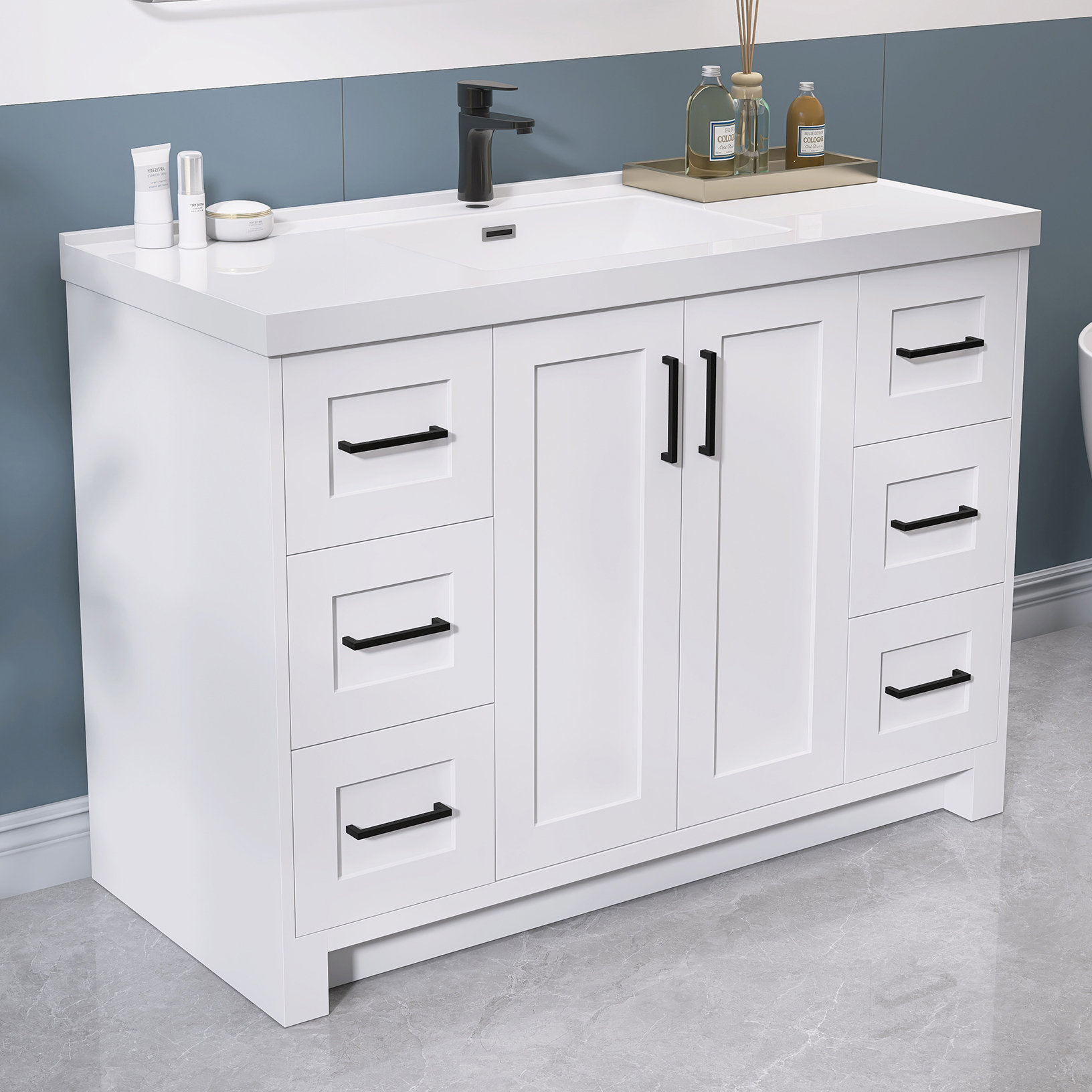 ZEAFIVE 48 Inch Freestanding Bathroom Vanity With Sink Combo Set Solid ...