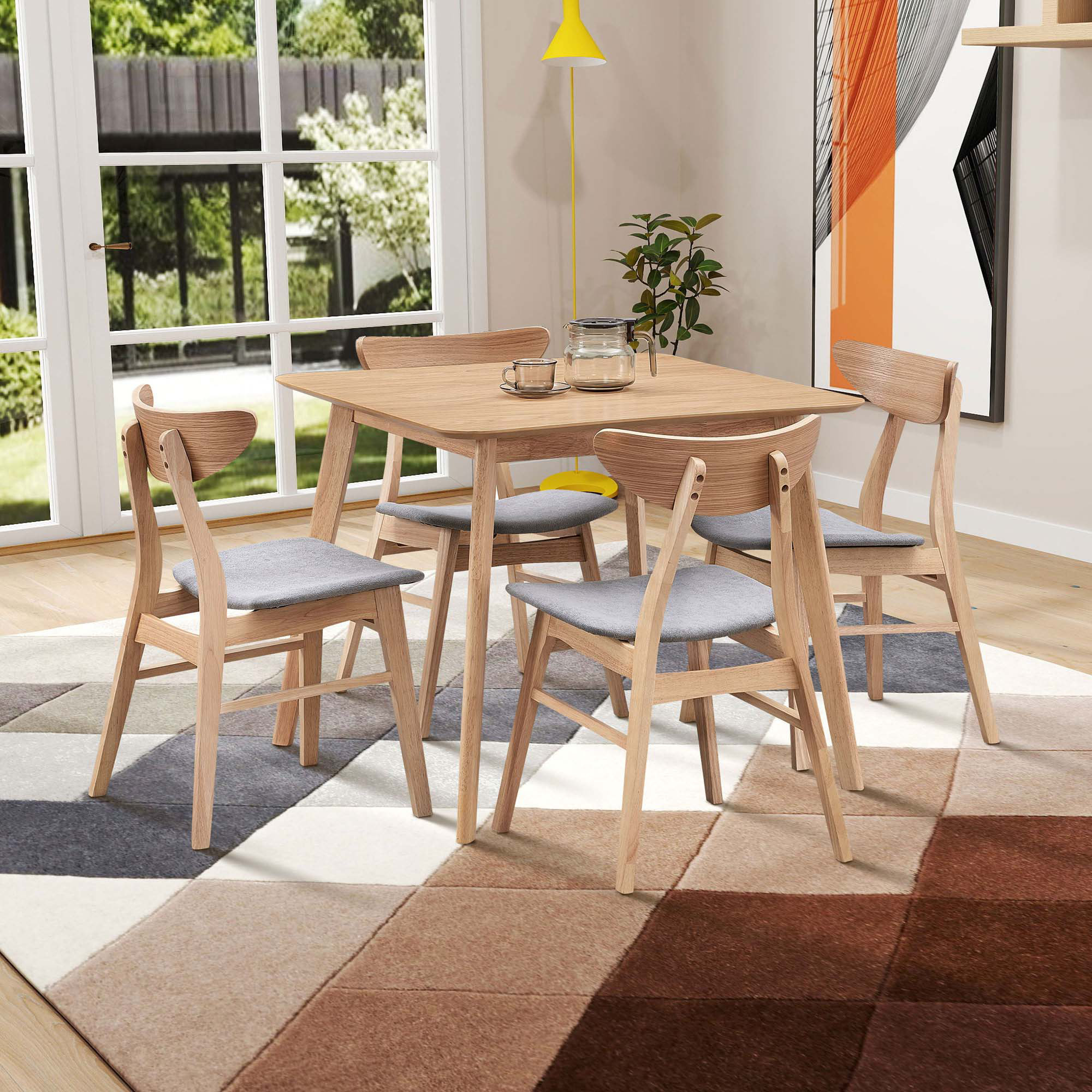 George Oliver 5-PCS Wooden Dining Table Set, Modern Simple Square Table ...