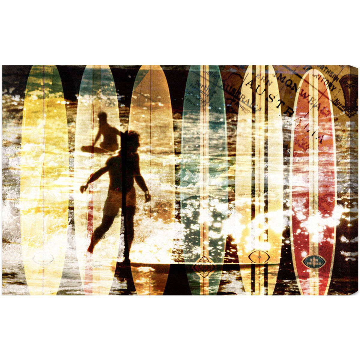 Oliver Gal Surfing Australia - Framed Graphic Art on Wrapped Canvas ...