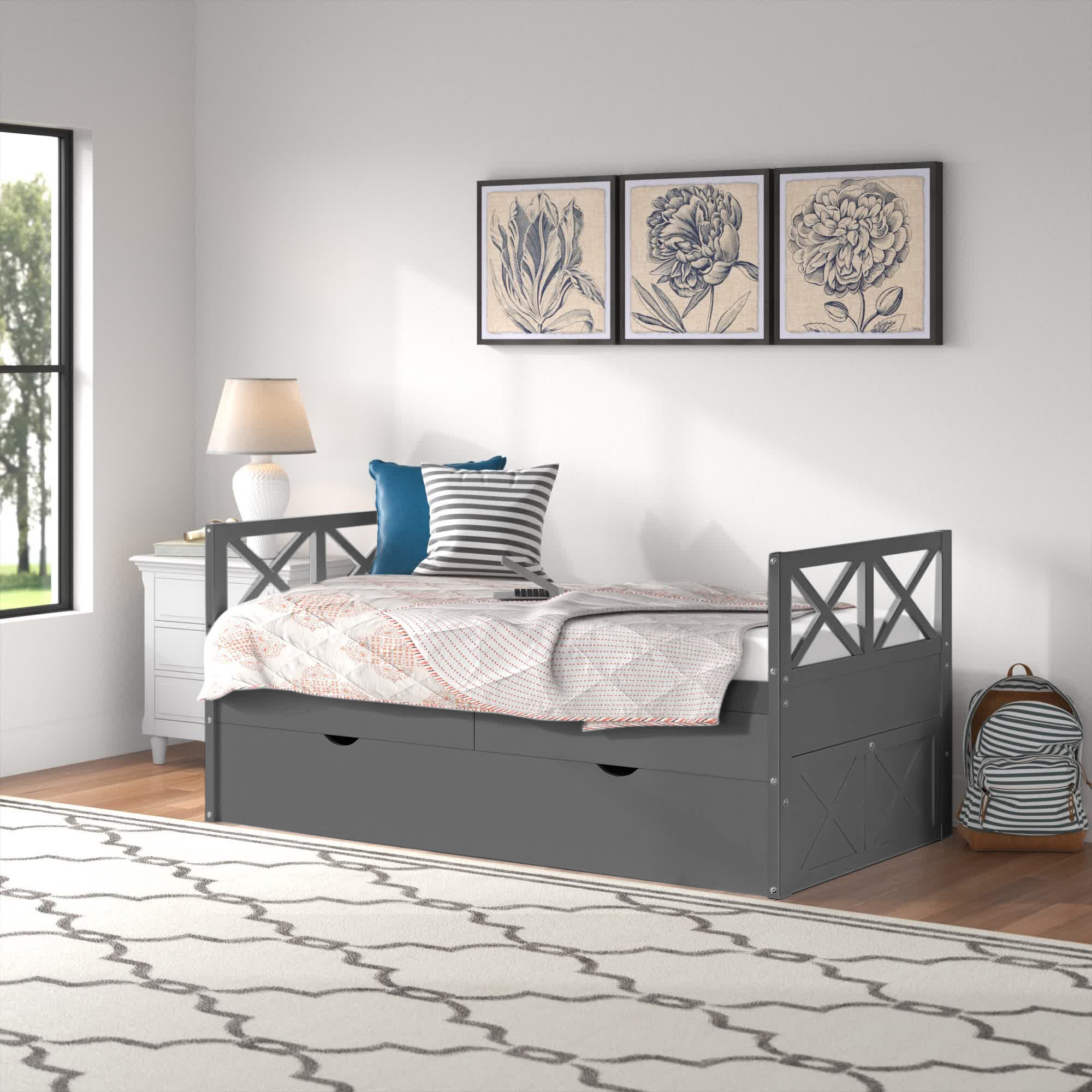 Gracie Oaks Arisa Multi-Functional Daybed with Drawers and Trundle ...