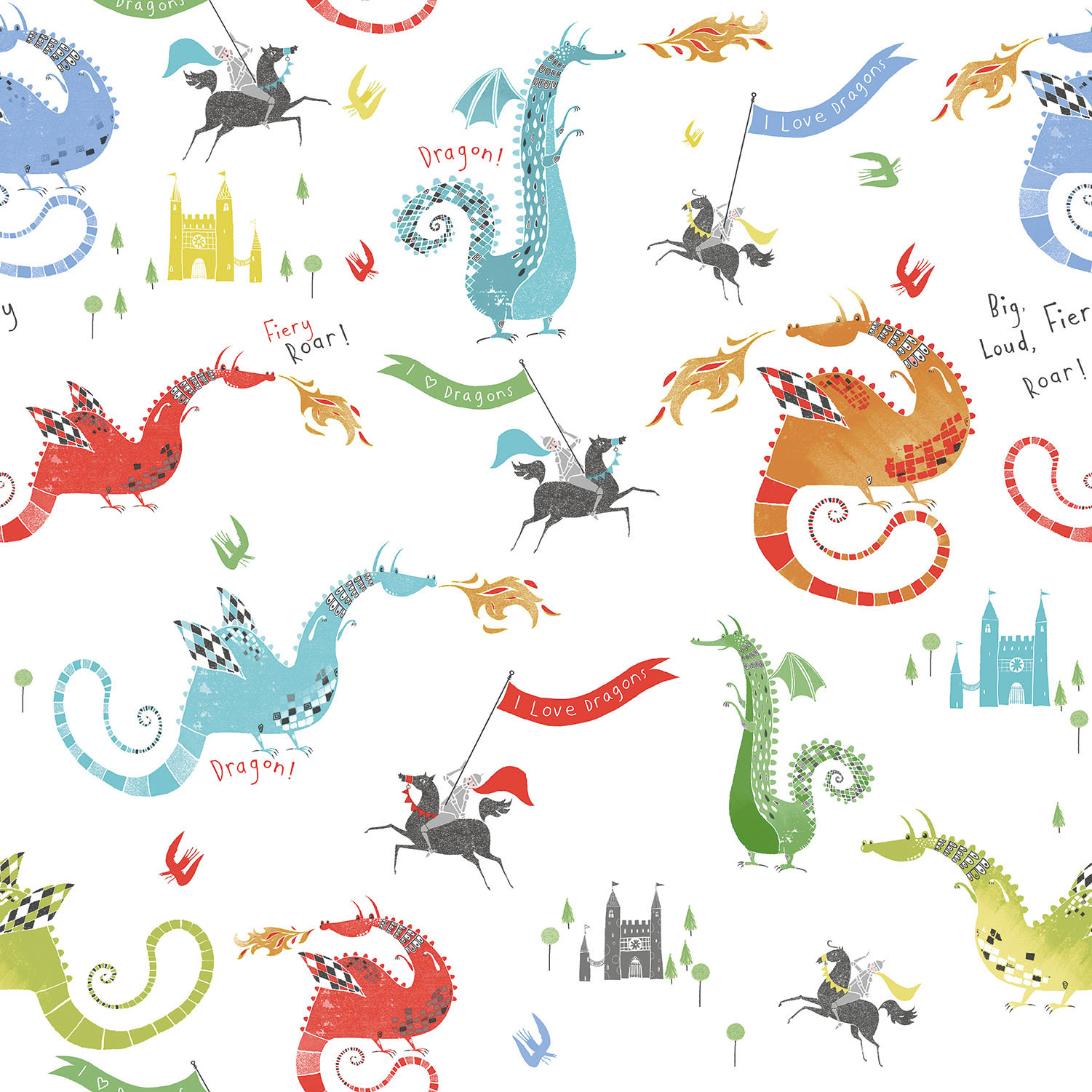 Galerie Wallcoverings Tiny Tots 2 Dragons Design 33' L x 21" W ...