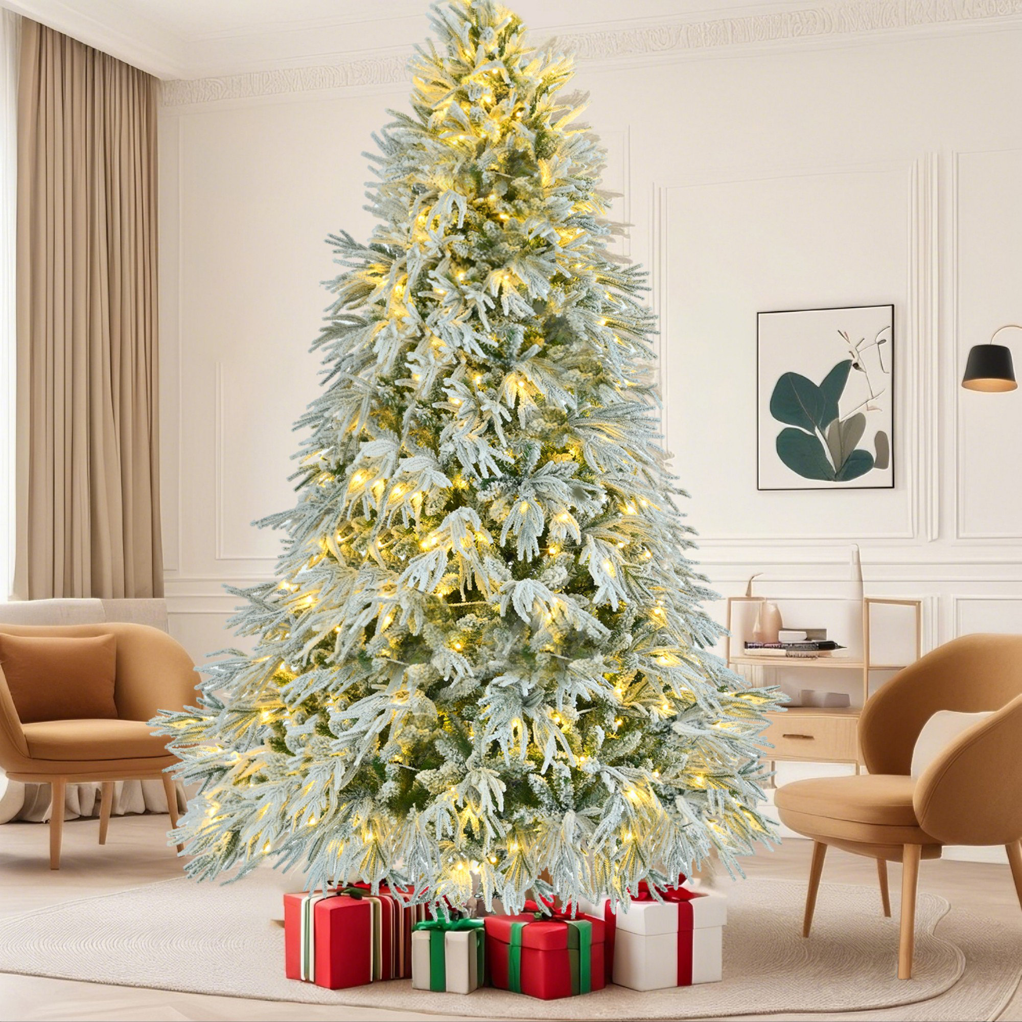 The Holiday Aisle® Spruce Snow Flocked Christmas Tree, Artificial ...
