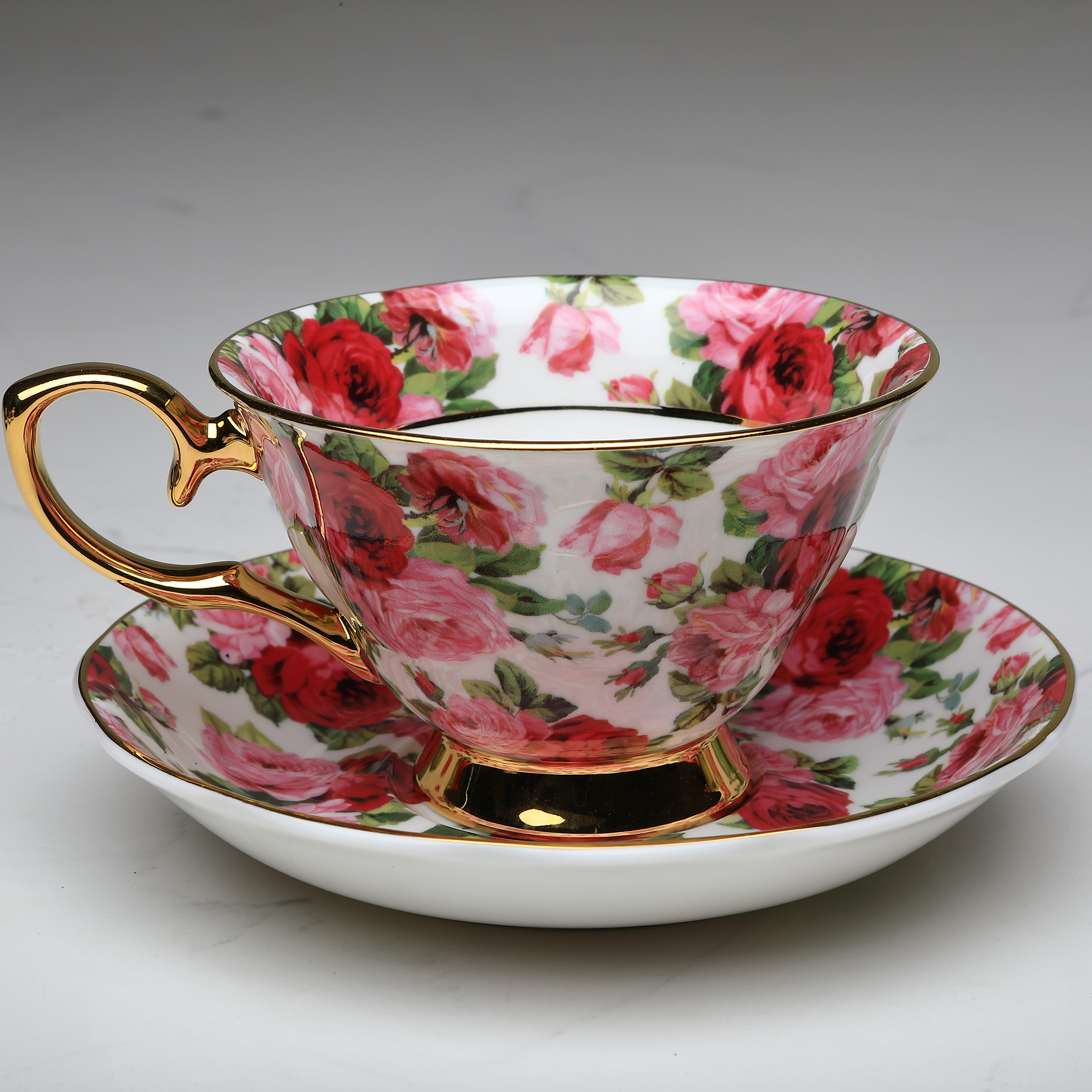 Grace's Tea Ware Gold Rose Chintz Bone China Teacup & Saucer & Reviews ...