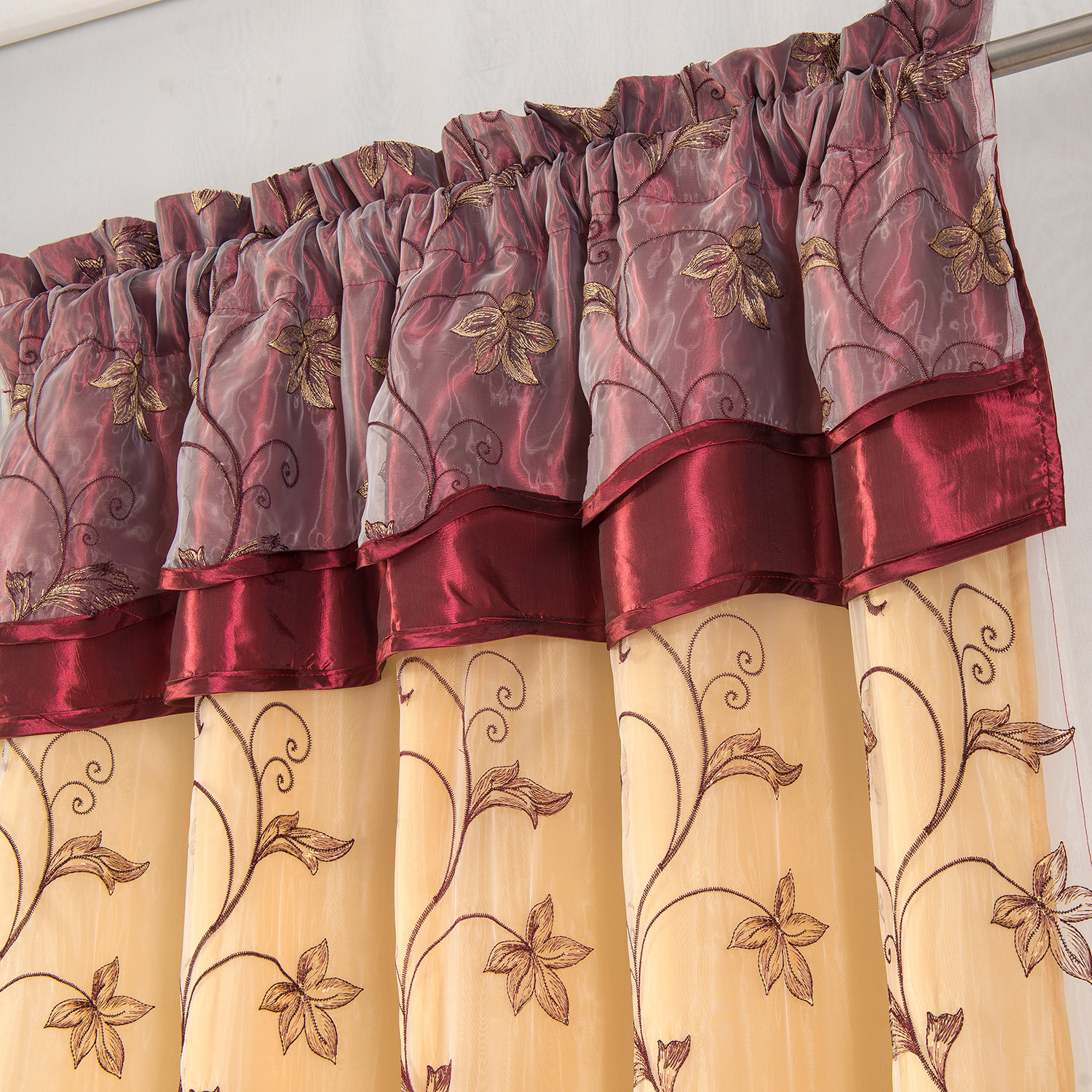 Red Barrel Studio® Dahal Embroidered Window Curtain Panel with Attached ...