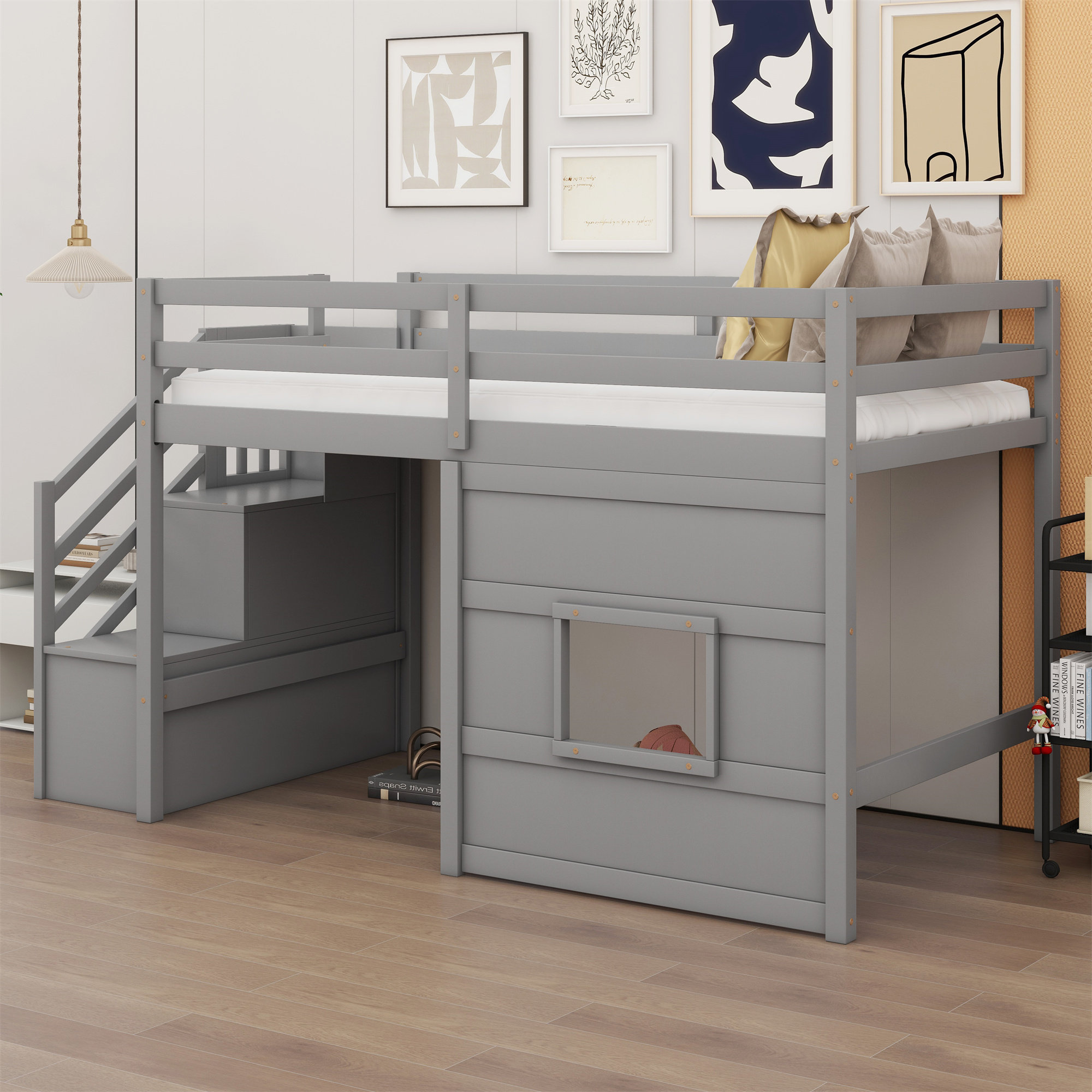 Harriet Bee Loft Bed With Storage Staircase And Window | Wayfair