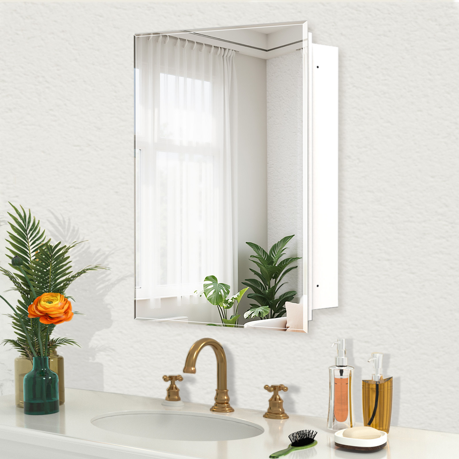 Ebern Designs Single Door Beveled Medicine Cabinet With Mirror Door ...