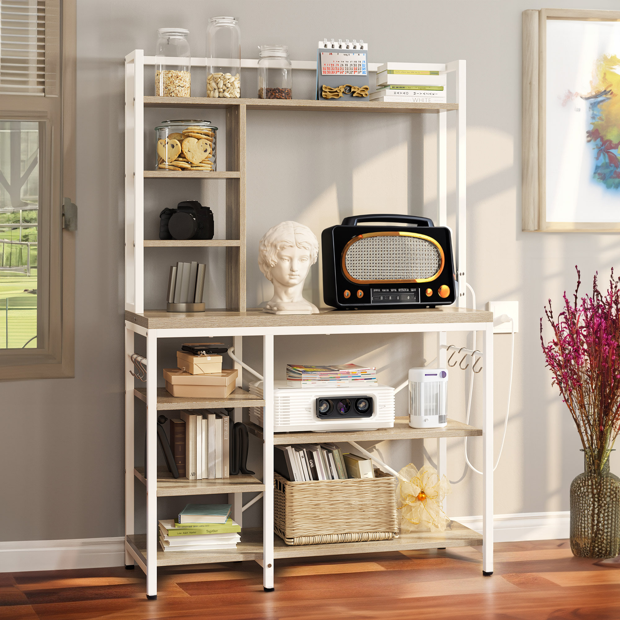 17 Stories White 8-Tier Kitchen Bakers Rack with Power Outlets ...