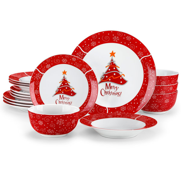 Vancasso 16 Piece Porcelain Christmas Dinnerware Set For Christmas ...