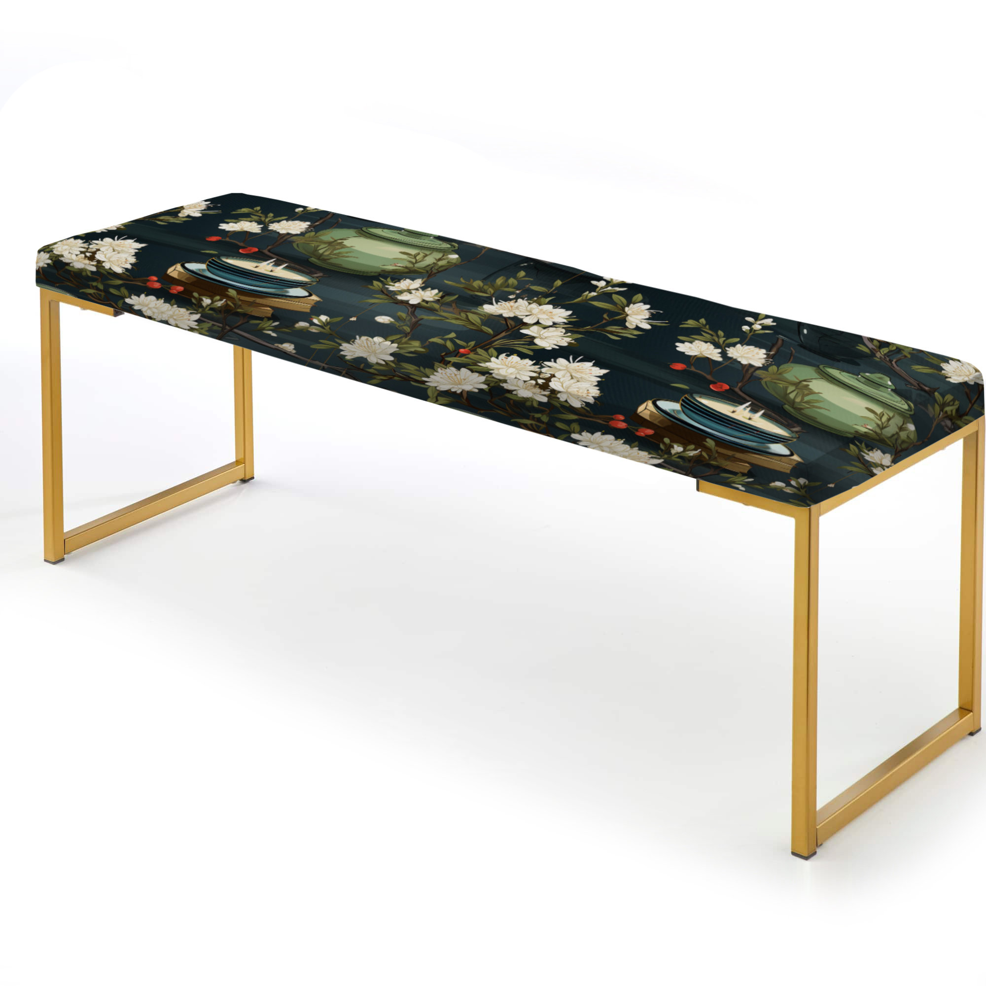 Design Art Serene Tea Ceremony - Chinese Upholstered Gold Bench | Wayfair
