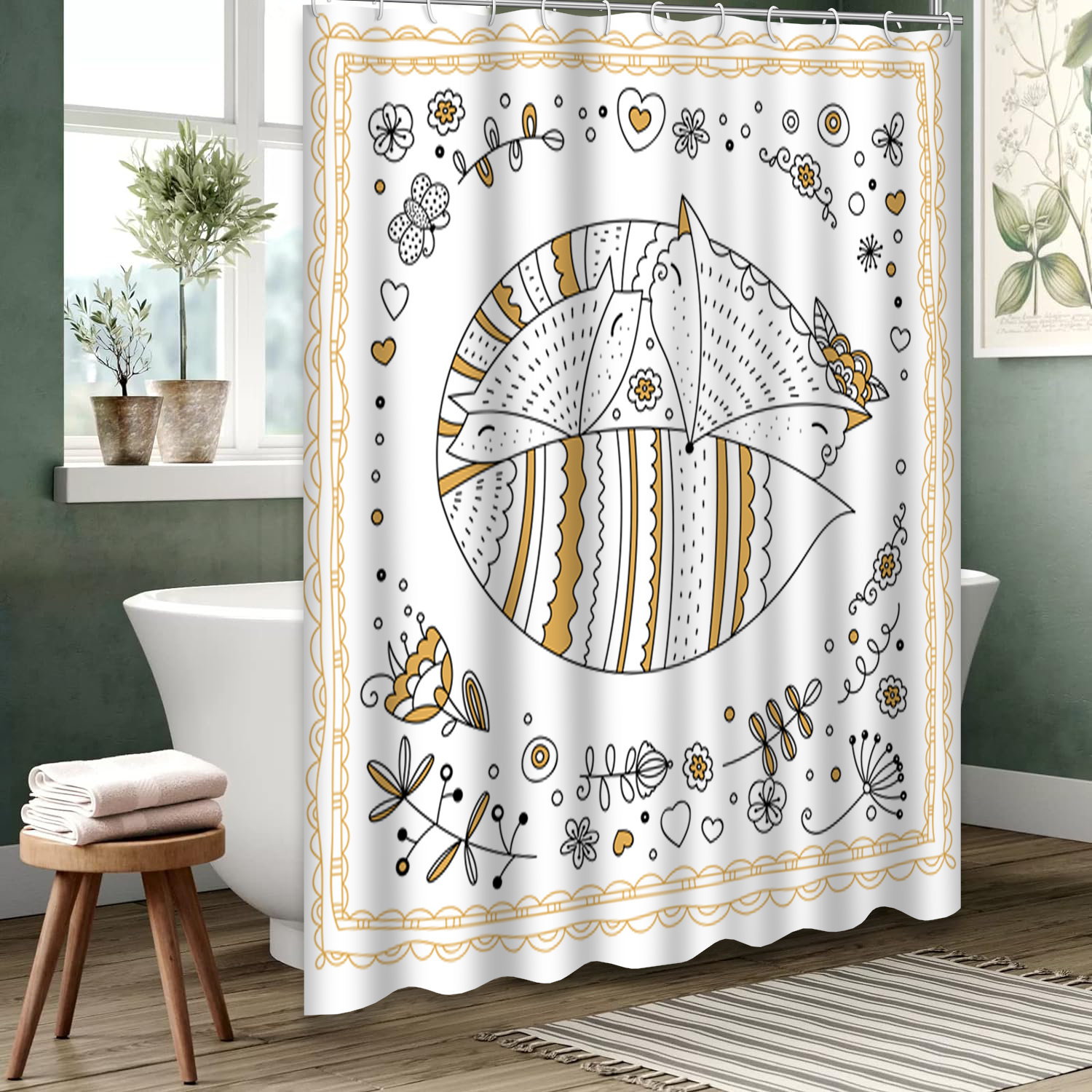 East Urban Home Fox Family Waterproof Shower Curtain - Cartoon Coloring ...