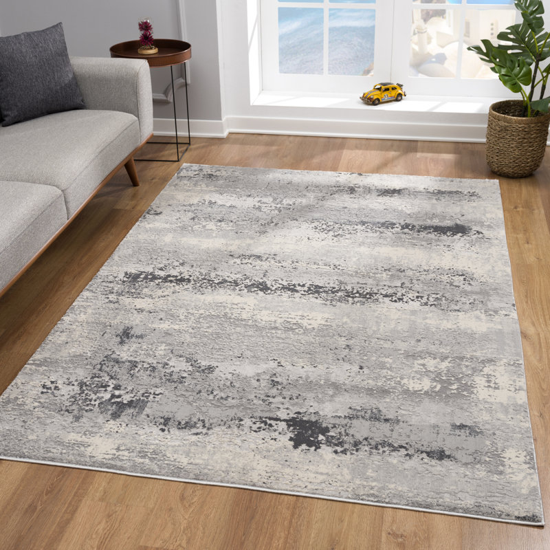 17 Stories Abstract Gray/Black Area Rug | Wayfair