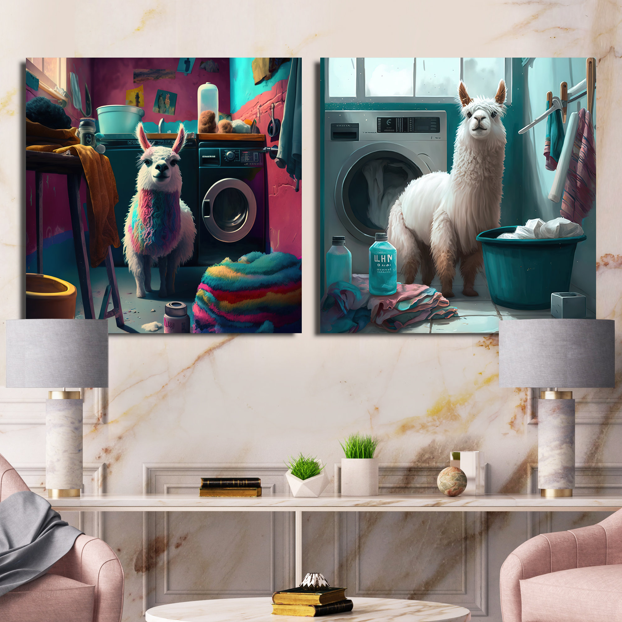 Lark Manor™ Funny Llama In Laundry - Animals Square Collage Set Of 2 ...