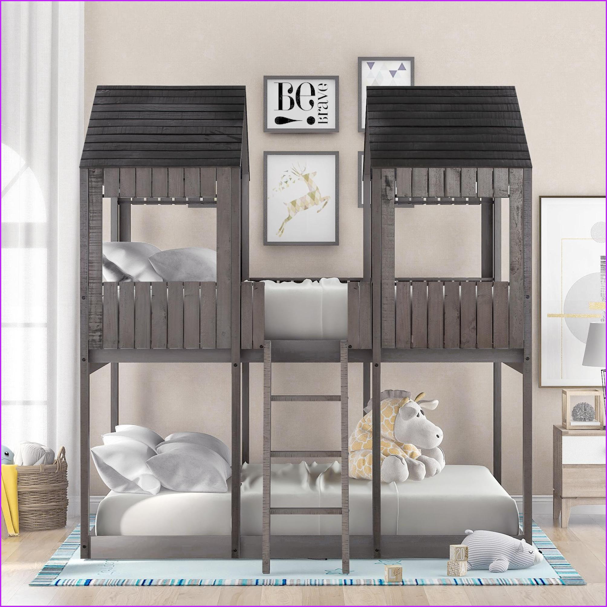 Latitude Run® Full Size Pine Wood Bunk Playhouse Bed with Windows ...