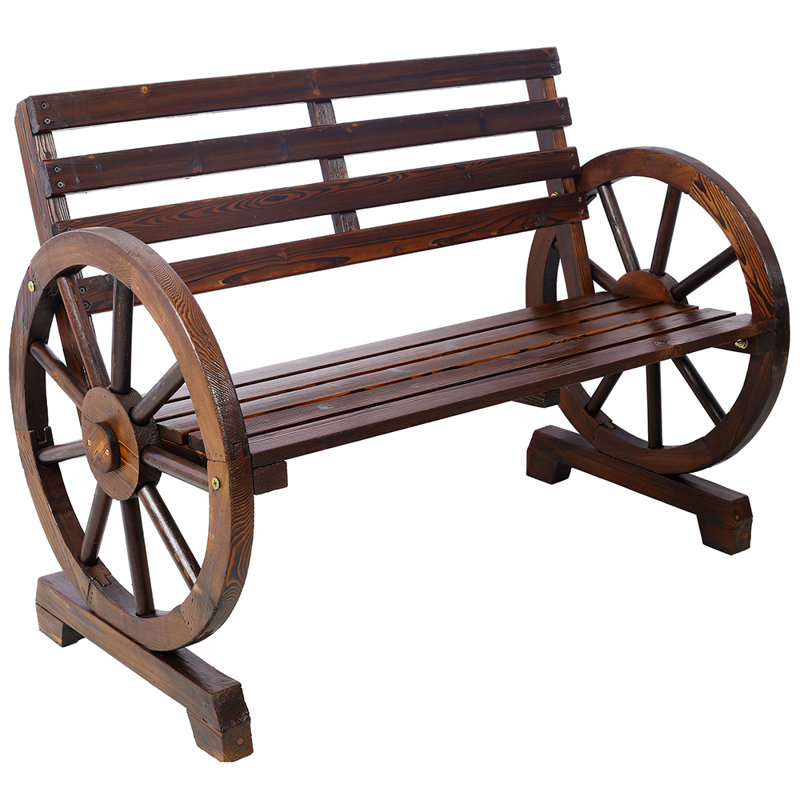 Millwood Pines 2-Person Wooden Wagon Wheel Bench for Backyard | Wayfair