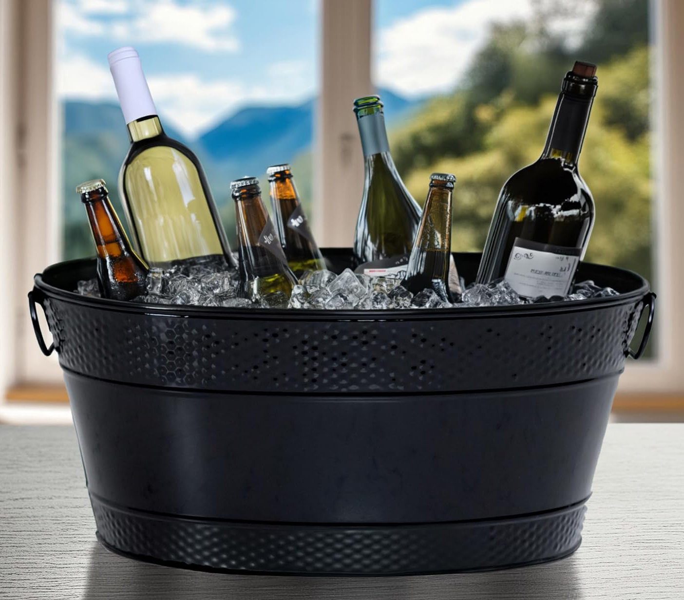 Latitude Run® 4 Gallon Black Galvanized Beverage Tub with Handles Metal ...