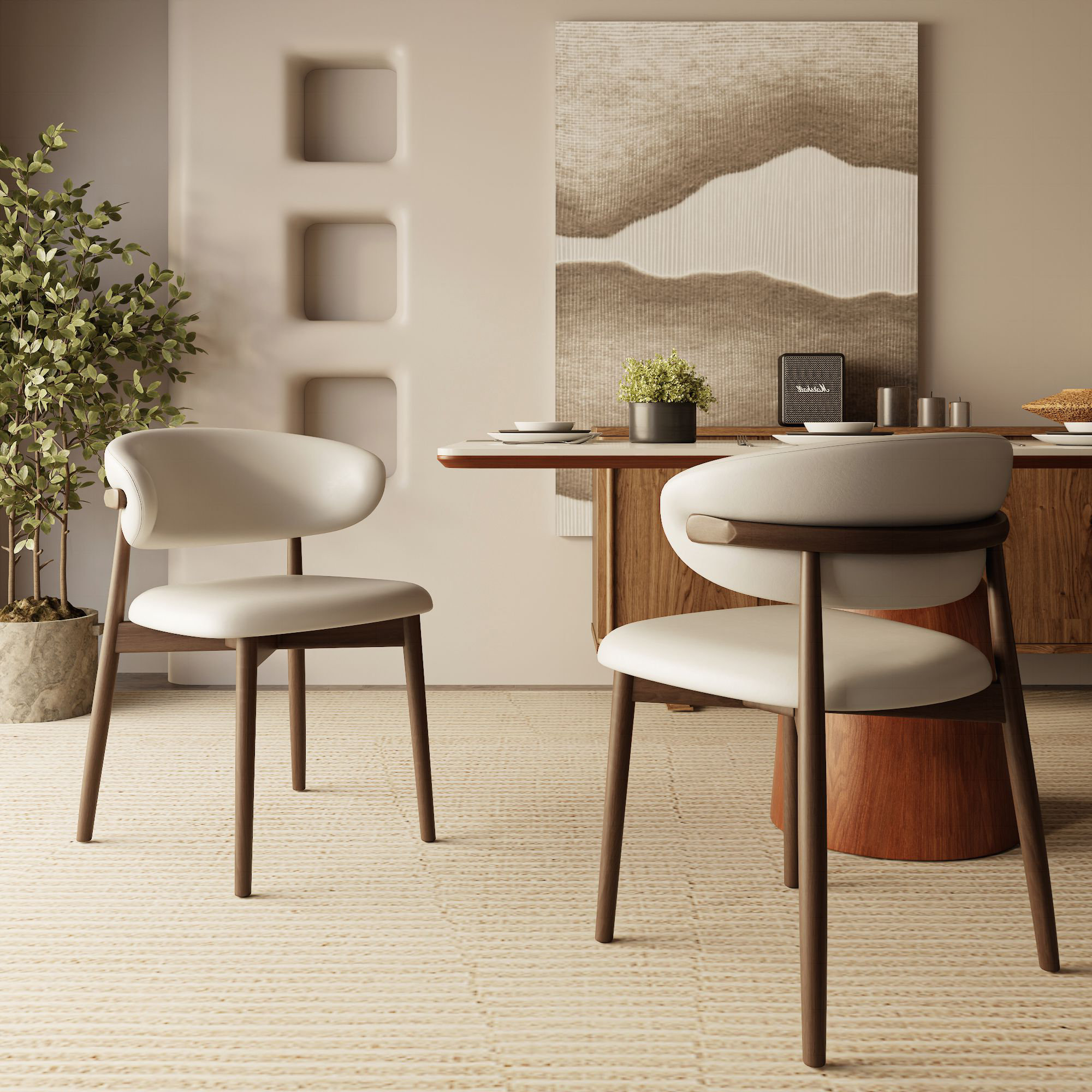 Hokku Designs Leather Upholstered Dining Chairs Set Of 2, Armless Side ...