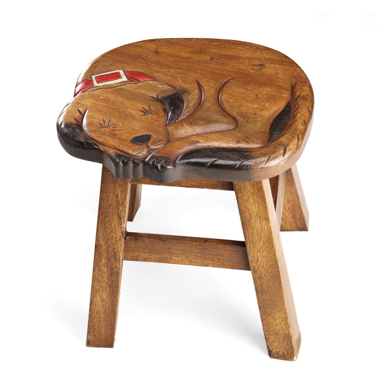 Millwood Pines Stringtown Hand-Carved Acacia Wood Dog Footstool | Wayfair