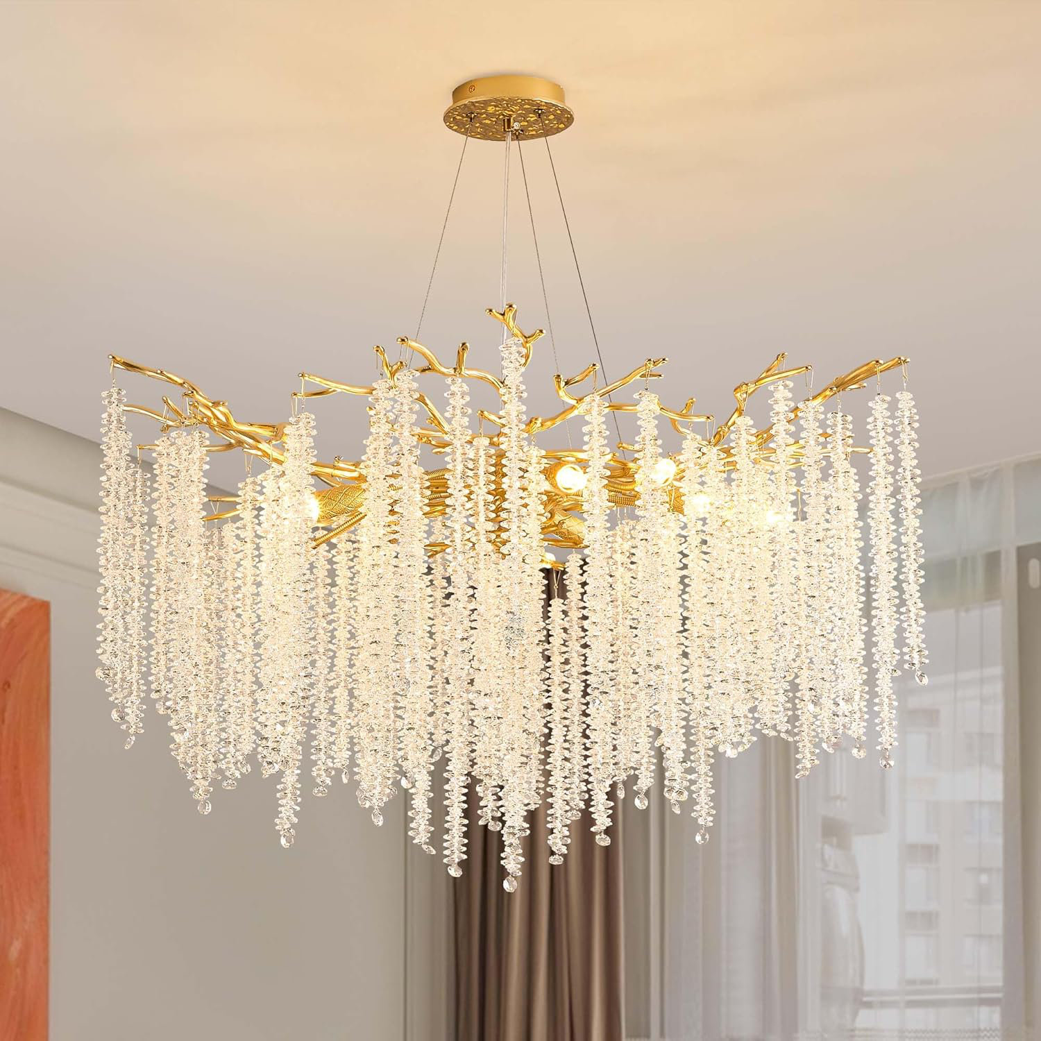 House of Hampton Modern Gold Tree Branch Chandelier With Crystal ...