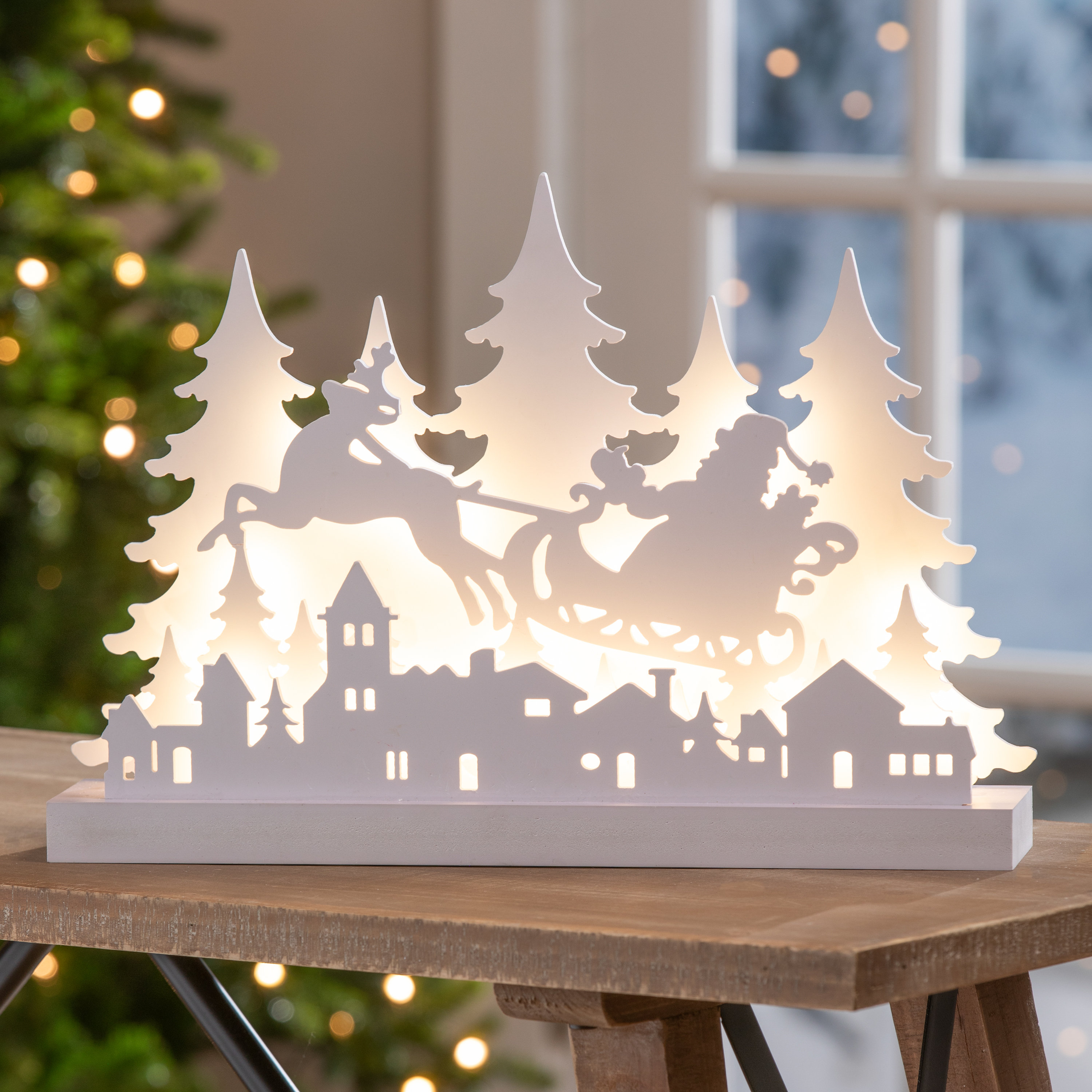 The Holiday Aisle® 16.75" Long LED Sled with Reindeer Scene Table Decor ...
