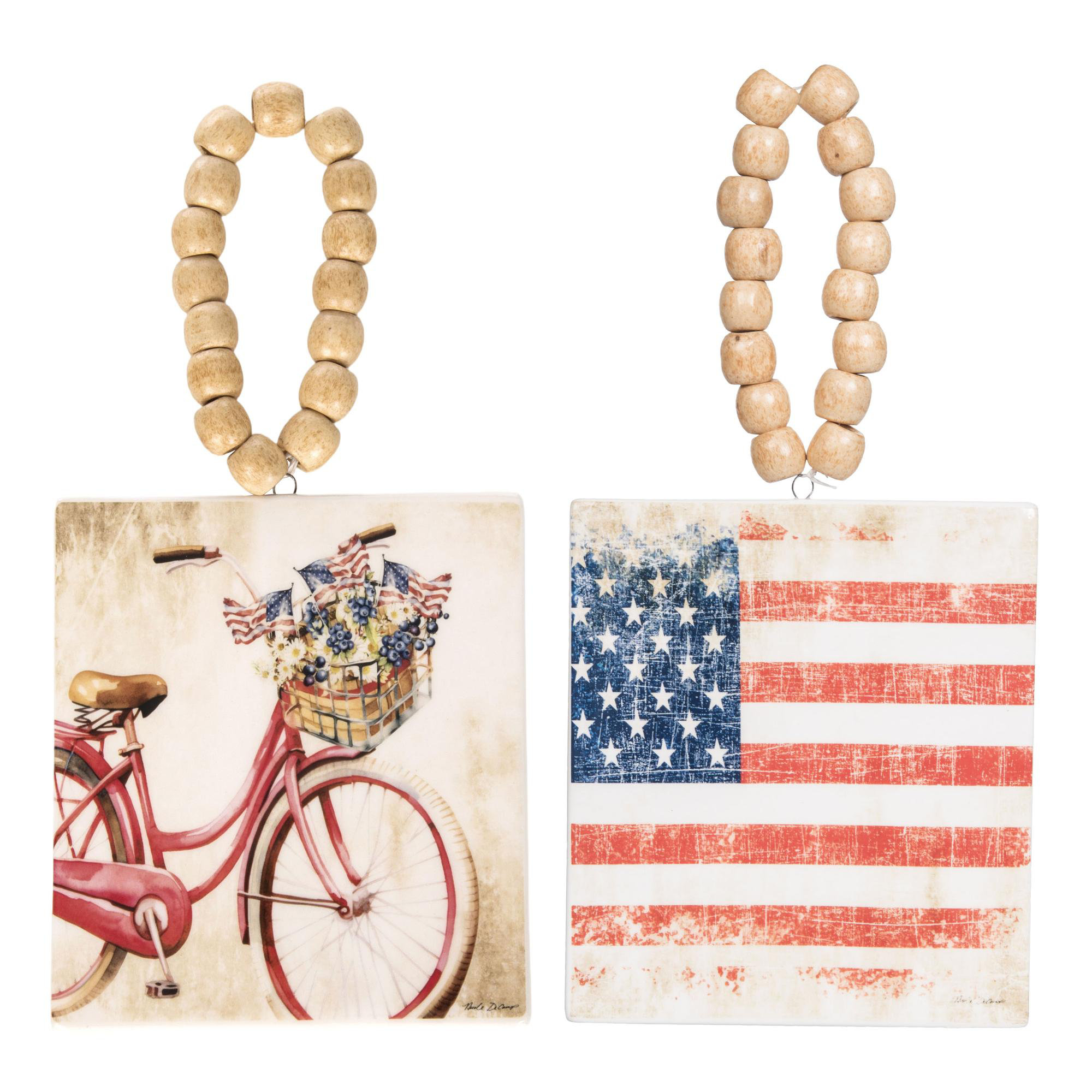 Williston Forge Ceramic Americana Tag w/Bead Hanger Set of 2 Home ...