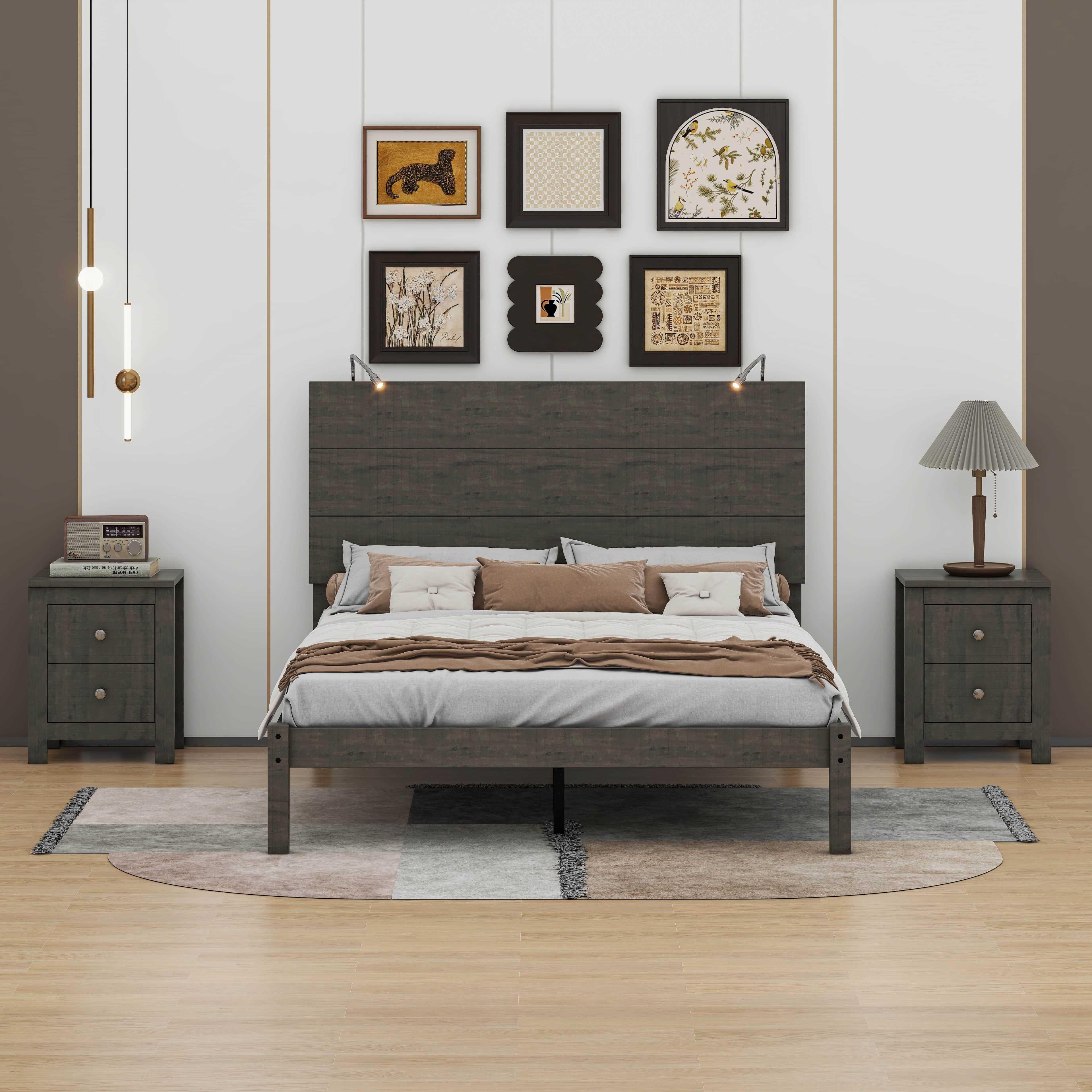 Latitude Run® Bejna 3-Pieces Bedroom Sets, Farmhouse Platform Bed With ...