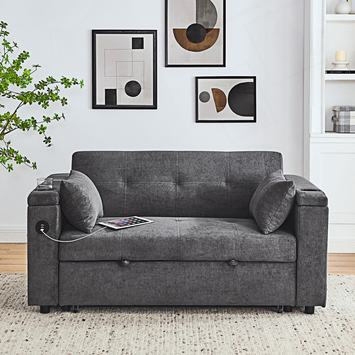 Latitude Run® Pull-Out Sleeper Sofa Bed, Double Seat Recliner, Sofa Bed ...