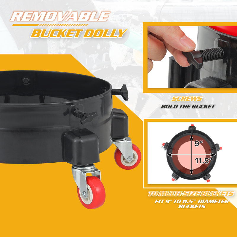 Bring Home Furniture Car Washing Bucket Set with 360° Casters Grit Trap ...