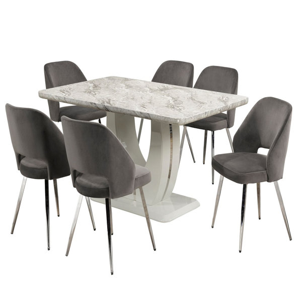 Brassex 7 - Piece Marble Top Pedestal Dining Set - Wayfair Canada