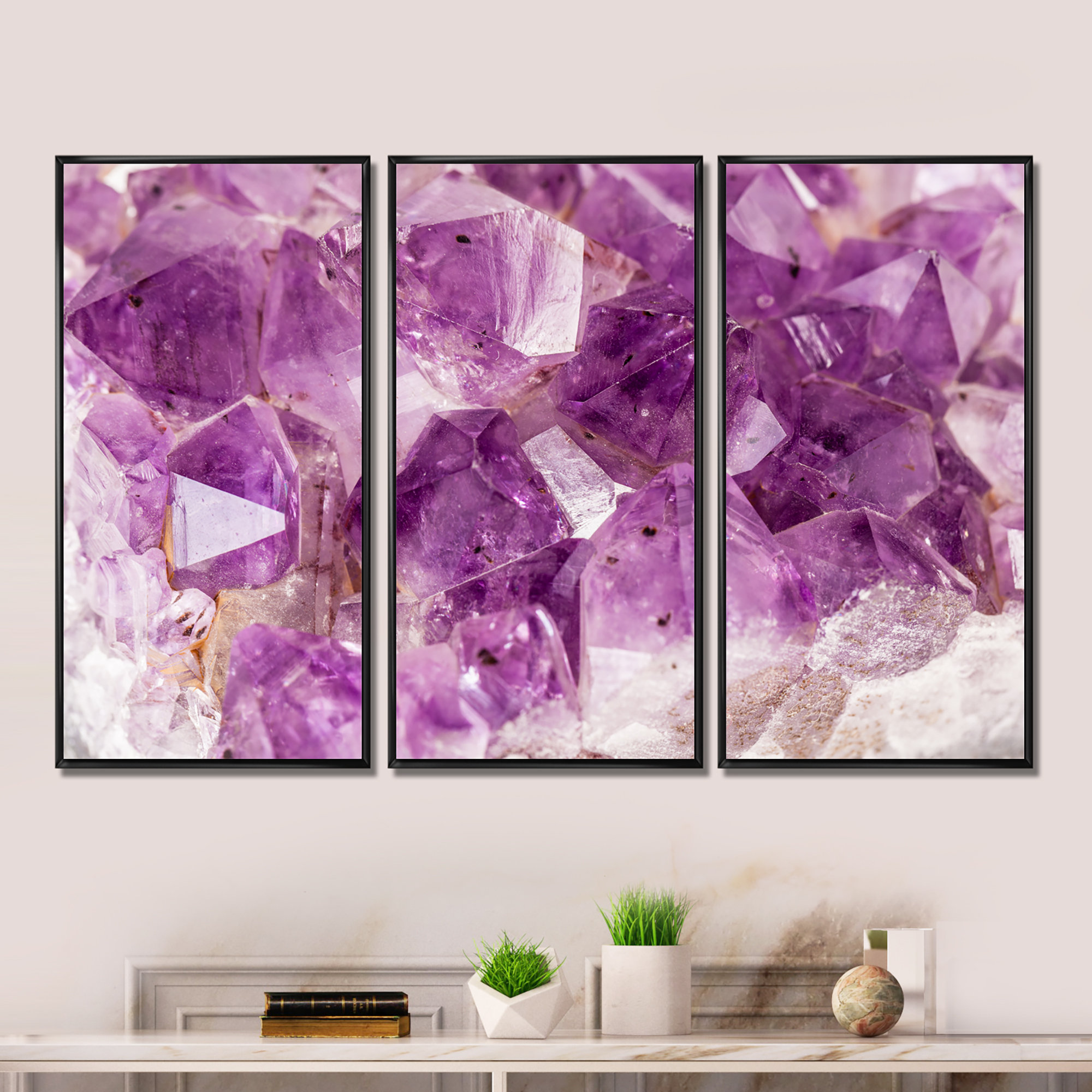 Mercer41 Purple Amethyst Macro - Abstract Framed Canvas Wall Art Set Of ...