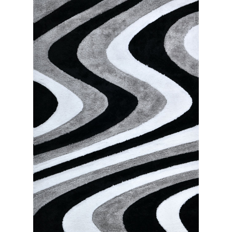 Ivy Bronx NYC Shag Performance Black White Area Rug | Wayfair