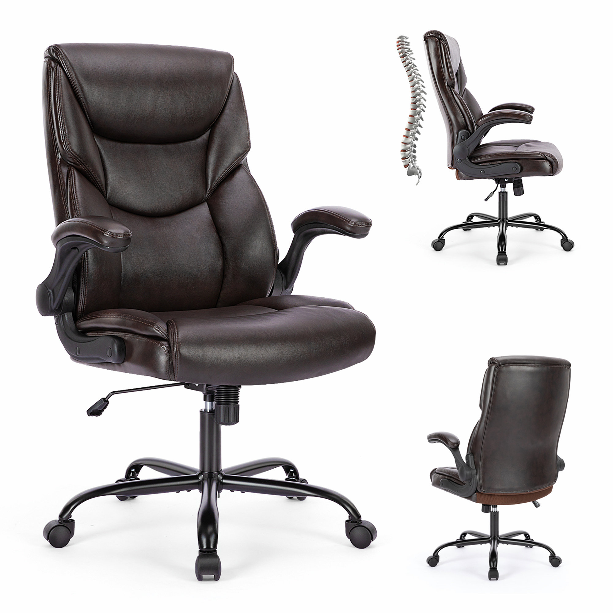 Inbox Zero Executive Office PU Leather Desk Chair with Ergonomic Design ...