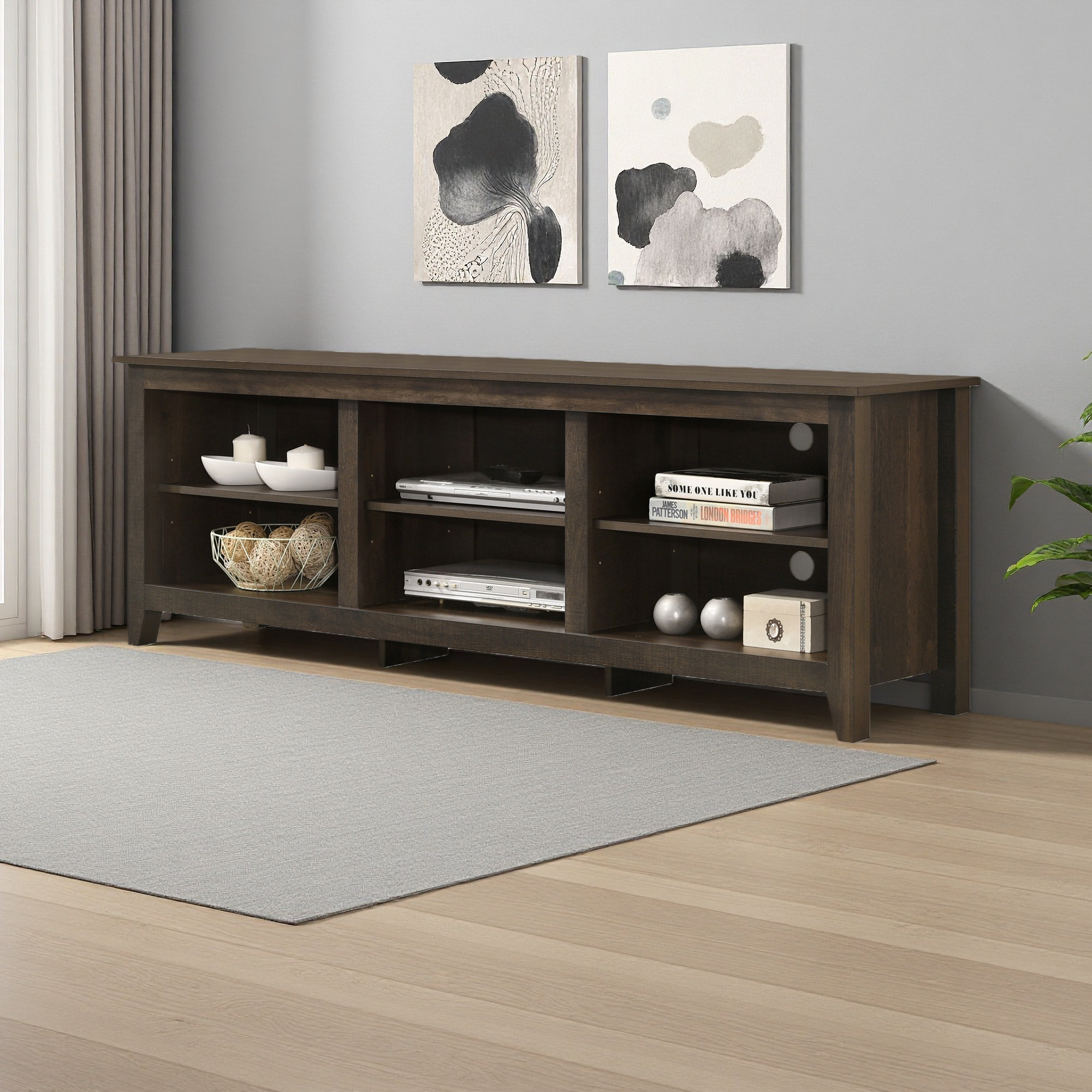 Mercer41 Dusty 70" Wide TV Stand With Open Shelves And Cable Management ...