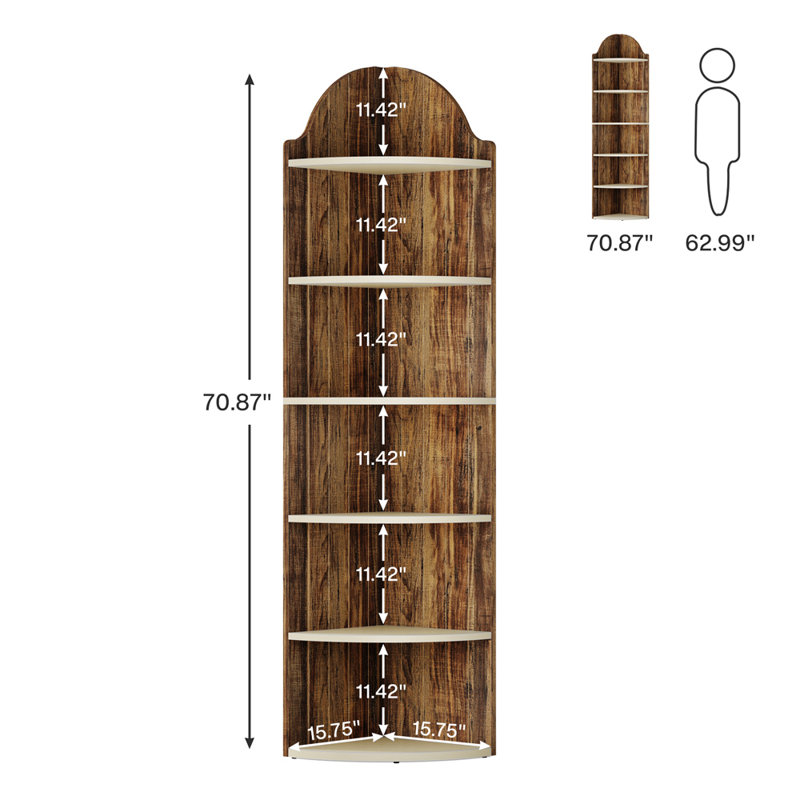 Millwood Pines 70.9-Inch Tall Corner Bookshelf, 6-Tier Corner Shelf ...