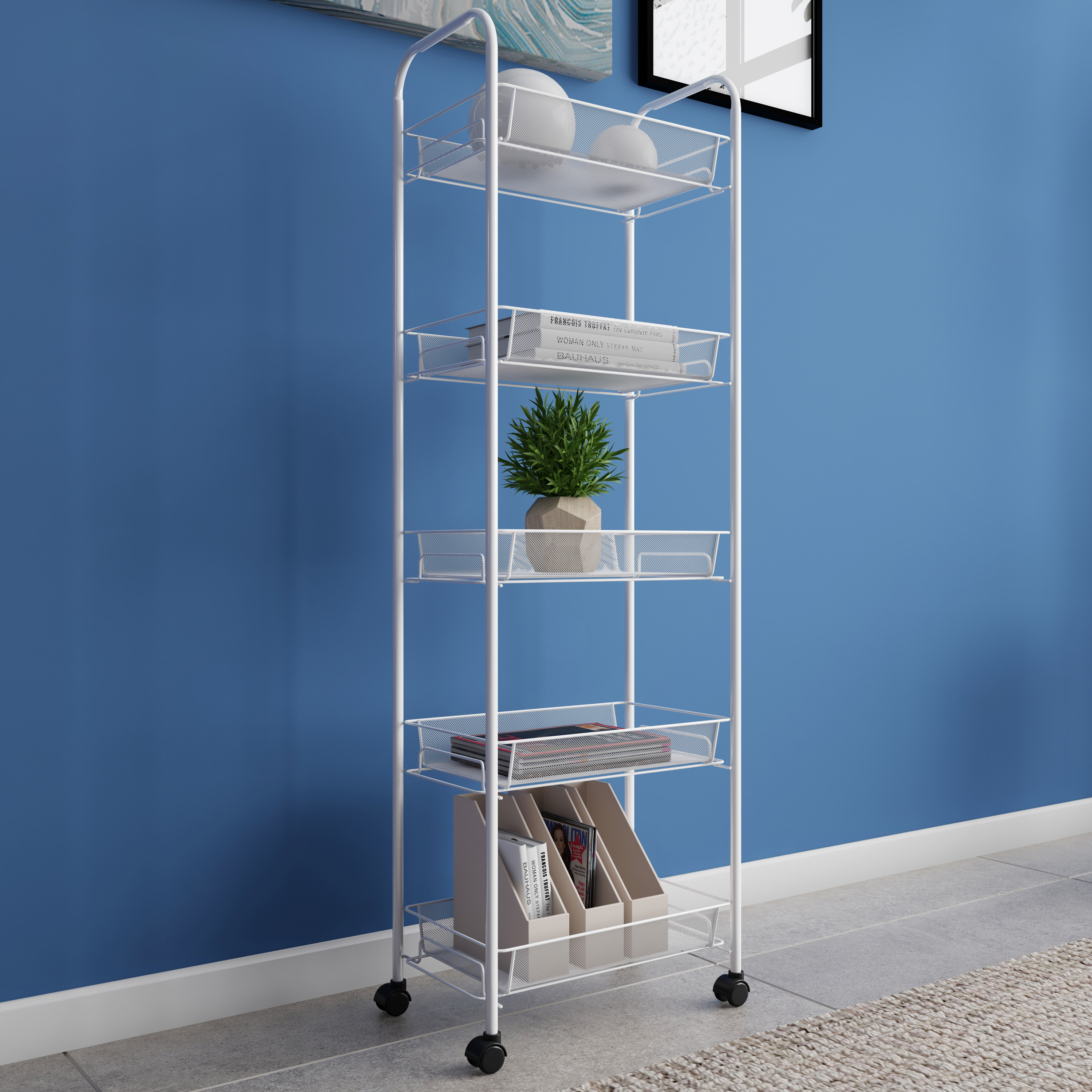 Rebrilliant Humphreys 5-Tiered Narrow Rolling Storage Shelves - Mobile ...