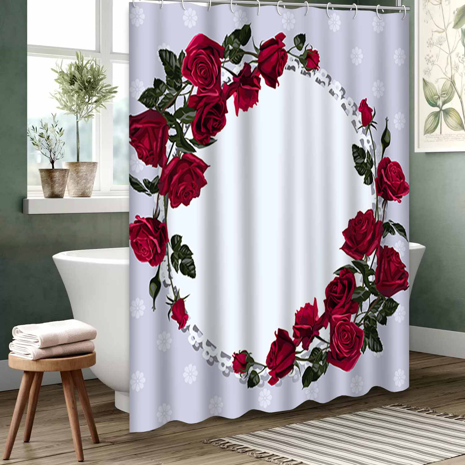 East Urban Home Blue Waterproof Shower Curtain,Greeting Round Flowers ...