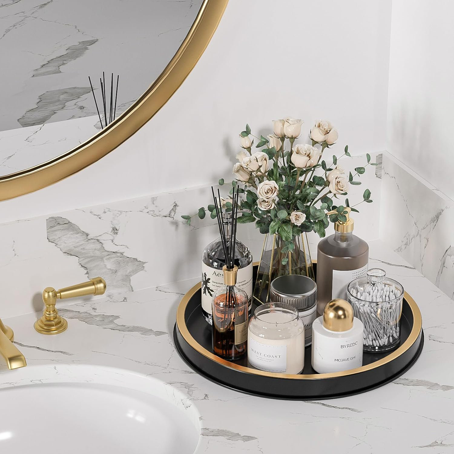 Everly Quinn Bathroom Tray For Sponge Soap, 12 Inch Metal Iron Round ...