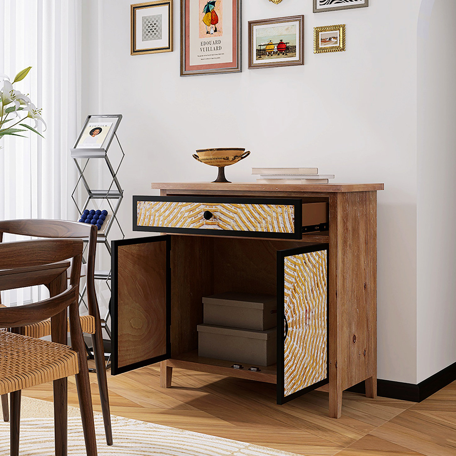 Winston Porter Vintage Storage Cabinet With Drawers And Doors, Floor ...